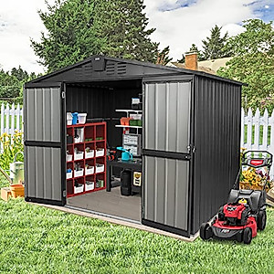 Domi Outdoor Storage Shed 8.2'x 6.2', Metal Garden Shed for Bike, Trash Can, Tools, Lawn Mowers, Pool Toys, Galvanized Steel Outdoor Storage Cabinet with Lockable Door for Backyard, Patio, Lawn