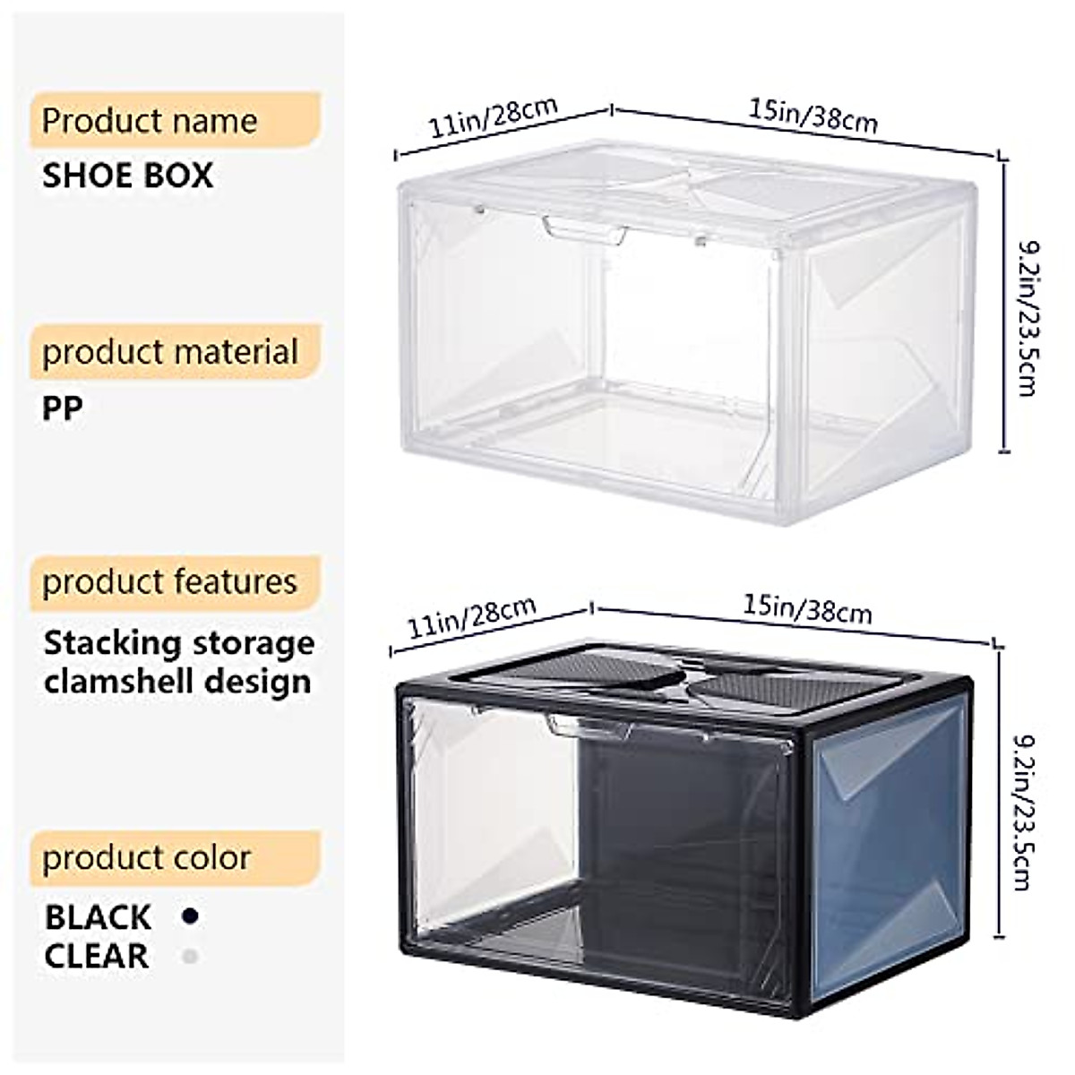 AIKANG 8 Pack Shoe Storage Boxes, Oversize 14.9" x11" x 9.25" Hard Plastic Shoe Box, Shoe Boxes With Magnetic Clear Door for Sneaker Display. (8 Pack, BLACK)