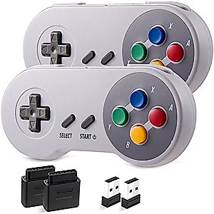 [2 in 1] 2 Pack 2.4 GHz Wireless Controller Compatible with Both PC and SNES, USB & 7 Pin Connector, for Windows PC, IOS MAC, Linux Raspberry Pi and SNES [Rechargeable] [Plug & Play] (Multi color)