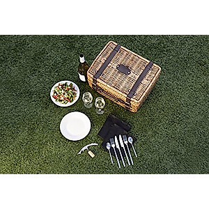 PICNIC TIME Champion Picnic Basket for 2, Large Wicker Hamper Set with Cutlery Service Kit (Black with Brown Accents)