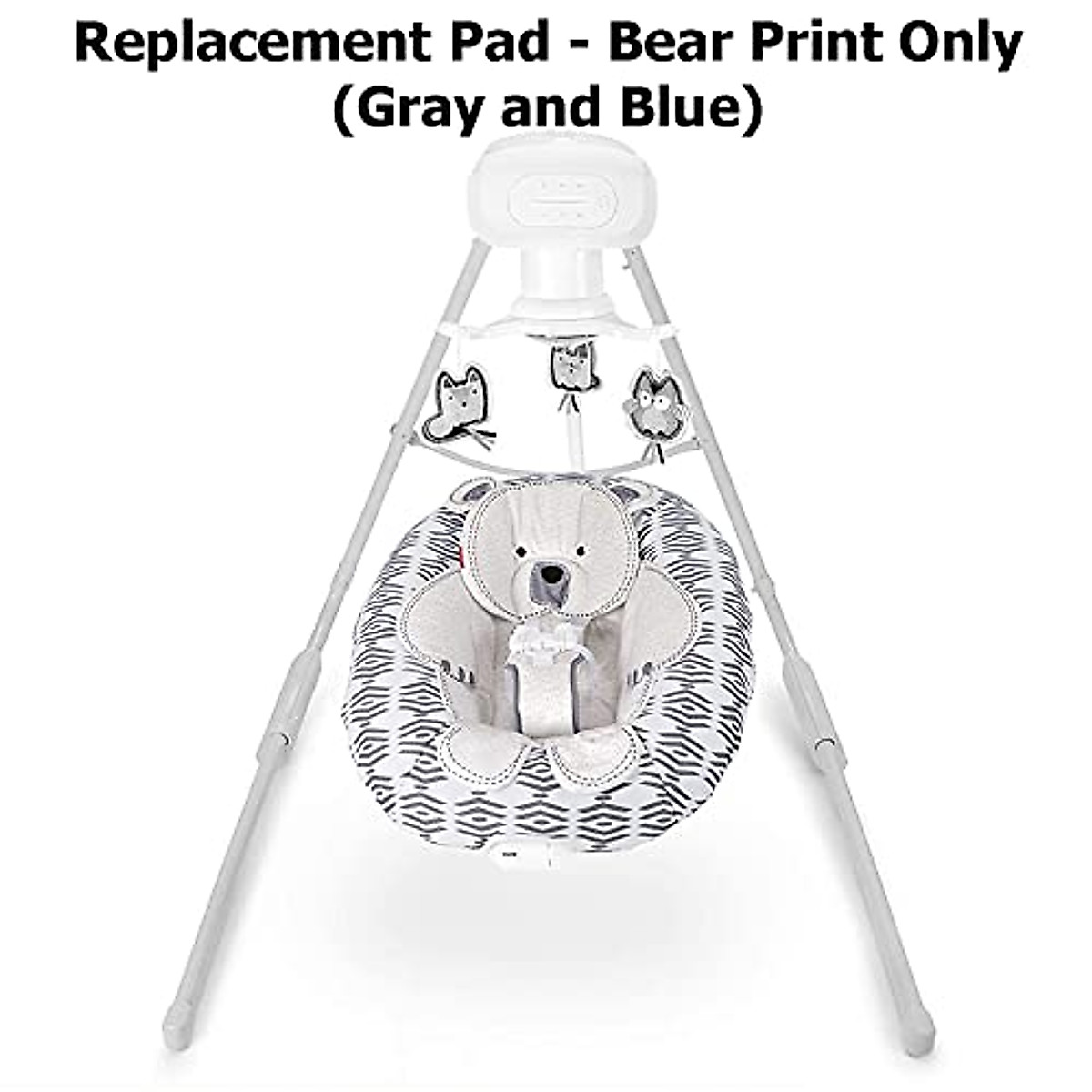Replacement Part for Fisher-Price Snugabear Hug Cradle 'n Swing - FLG84 ~ Replacement Plush Swing Seat Cover Pad ~ Bear Print ~ Gray and Blue