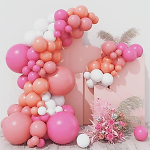 Pink Balloons Garland Arch Kit, 136PCS Pink Peach Balloon Birthday Party Decorations for Baby Shower Princess Theme Wedding Party Supplies