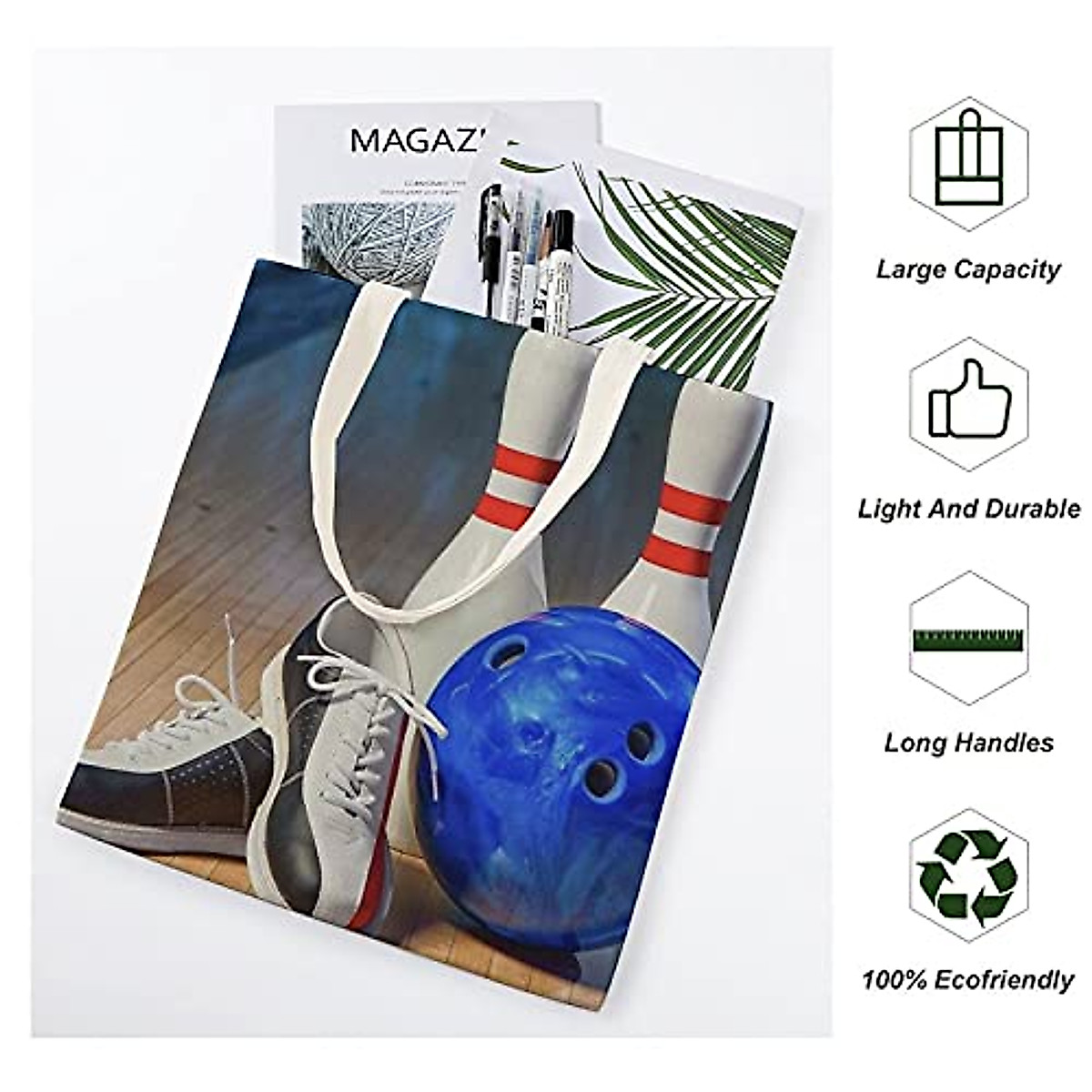 Bowling Shoe Print Reusable Canvas Tote Bag Grocery Bag For Party Shopping Laptop School Books