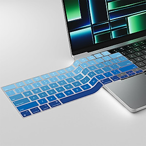 Soke Premium Keyboard Cover Skin, for 2021-2024 MacBook Pro 14" 16" M4 M3 M2 M1 Pro/Max(A2918 A2992 A2991 A2442 A2485 A2780), MacBook Air 15.3"/13.6" M3 M2(A2941 A2681), US ANSI Layout,Ombre Blue