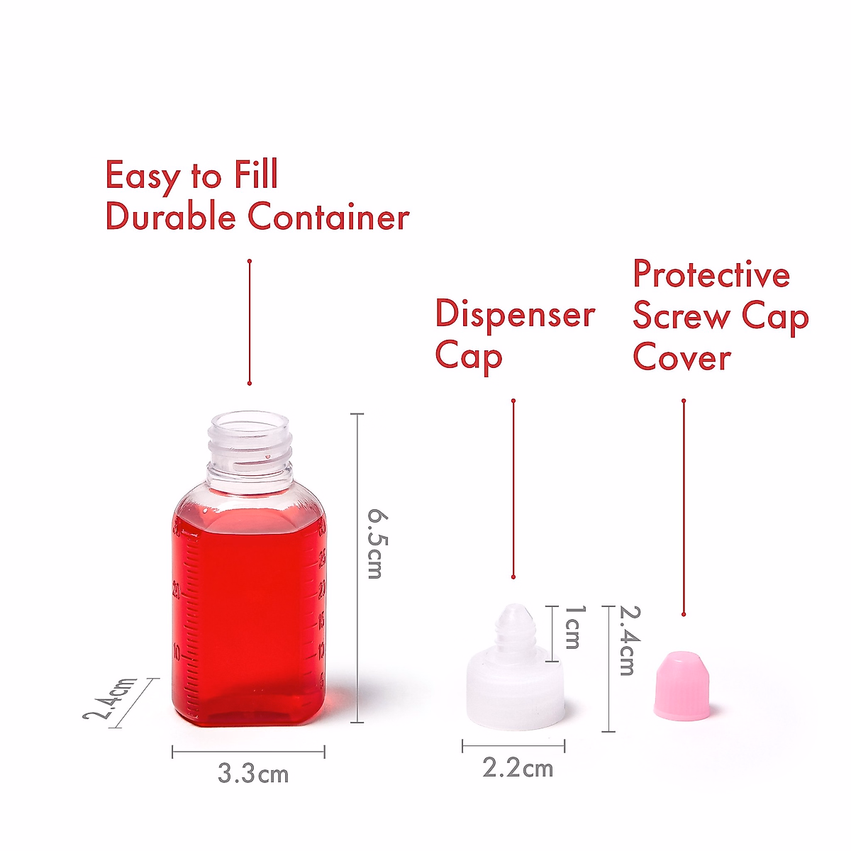 Reusable Liquid Container (30cc) - Squeezable Travel Bottle BPA-Free With Twist Cap - 10 Bottle Pack