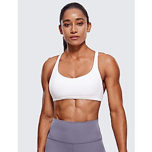 CRZ YOGA Womens Strappy Sports Bra - Criss Cross Back Padded Medium Support Wireless Gym Cami Workout Yoga White Medium
