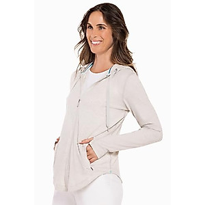 Coolibar UPF 50+ Women's LumaLeo Zip-Up Hoodie - Sun Protective (XX-Small- Light Grey Heather)