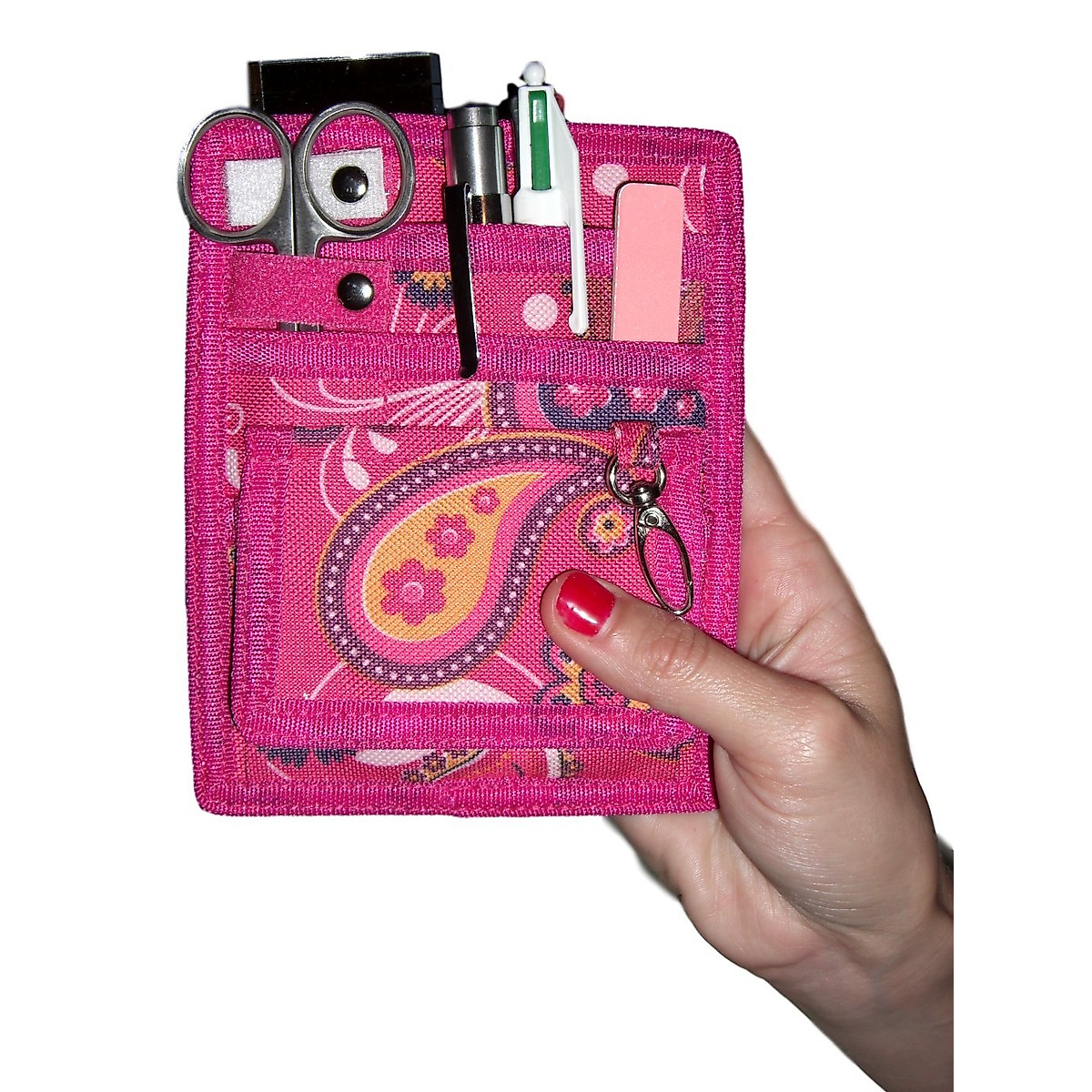 6 Piece Protective Lab Coat Pocket Organizer Kit Has Pretty Pink Paisley Pattern You're Sure to Love! Attractive Yet Durable-Made of Super Strong 600d Denier- Gift for Nurses, Students & You!