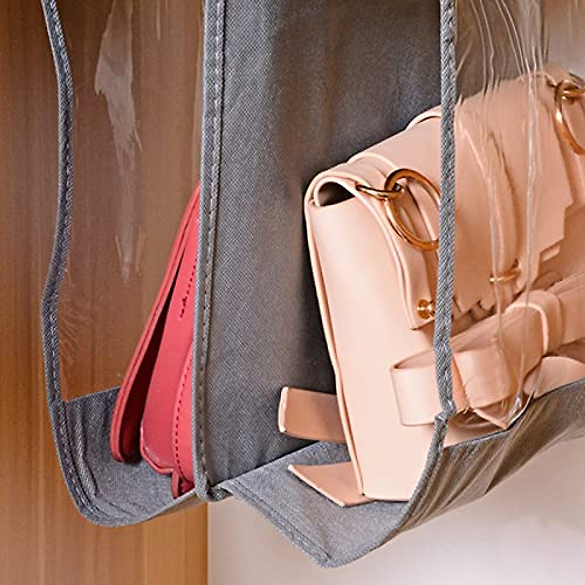 FOTTEPP Double-Sided Six-Layer Hanging Storage Bag, 6 Pocket Hanging Handbag Storage Bag, Double Sided Hanging Storage Bag, Non-Woven Hanging Bag Holding Bag (Black)