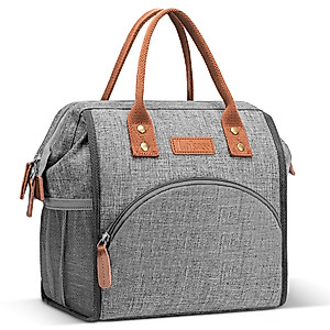 LOKASS Lunch Bag Women Insulated Lunch Box Wide-Open Lunch Tote Bag Large Drinks Holder Durable Nylon Thermal Snacks Organizer for Men Adults College Work Picnic Hiking Beach Fishing,Grey