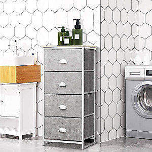 Giantex Dresser Storage Tower Nightstand W/Fabric Drawers, Sturdy Steel Frame and Wood Top Organizer Unit for Bedroom, Living Room, Entryway,Closets End Table Storage Unit (37’’(H), White)