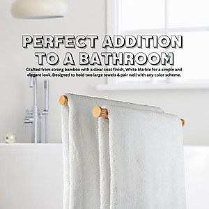 Standing towel Rack -2-Tier Bamboo Towel Rack with Marble Base - Standing Towel Rack for Bathroom - Towel Holder Stand Display - Drying Towel Rack