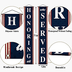 Rainlemon Honoring All Who Served Porch Banner USA Memorial Day Veterans Day Front Door Sign Decoration