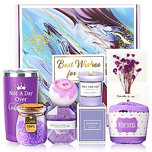 Birthday Gifts for Women Mom Wife Sister Girlfriend Her,Perfect Lavender Spa Gift Basket Set for Mothers Day Valentine's Day & Christmas | Premium Purple Happy Birthday Gift Box