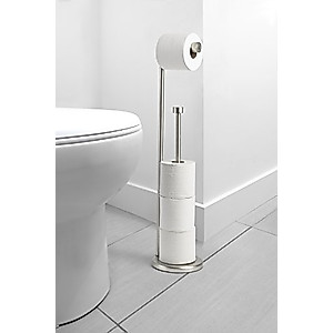 Amazon Basics Free Standing Bathroom Toilet Paper Holder Stand with Reserve, Silver Nickel