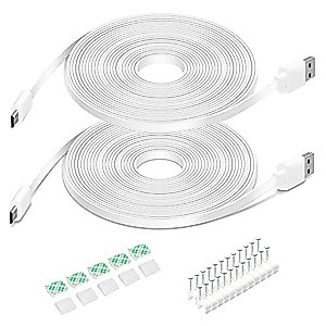 DIANMU 2 Pack 26FT Flat Power Extension Cable for Wyze Cam v3, WyzeCam Outdoor, Blink Outdoor, YI Dome Home Camera, Eufy, Simplisafe, Nest Cam, Arlo Essential, Durable Charging Cable for Security Cam
