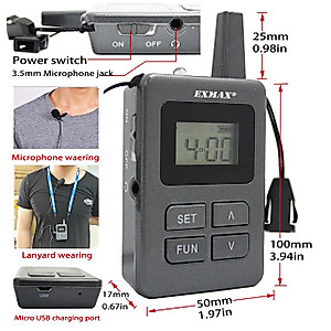 EXMAX ELGT-470 UHF Wireless Whisper Acoustic Transmission System Church Translation Teaching Summit Simultaneous Interpretation Walking Tour 1 Transmitter 12 Receivers + Silver Aluminium Storage Case