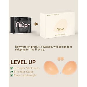 Niidor Adhesive Bra Strapless Sticky Invisible Push up Silicone Bra for Backless Dress with Nipple Covers Creme