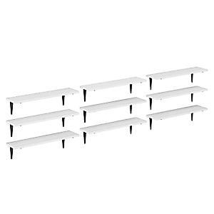 Wallniture Arras Floating Shelves for Living Room Decor, 24" Wall Shelves Office & Kitchen Organization, White Long Bookshelf Set of 9