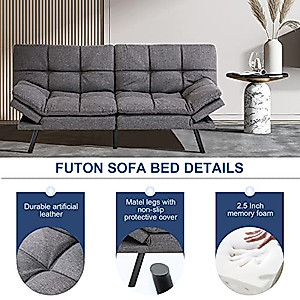 QAIIOO Sofa Grey 1 Memory Foam Modern Convertible Bed, Folding Futon Sleeper Couch with Compact Living Space, Apartment, Dorm, Bonus Room, 71" D x 33" W x 31.5" H