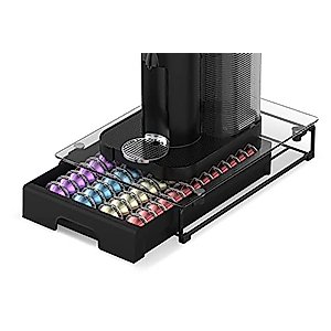 EVERIE Crystal Tempered Glass Organizer Drawer Holder Compatible with Nespresso Vertuo Capsules, Compatible with 40 Big or 52 Small Vertuoline Pods, 12'' Wide by 16.5'' Deep by 3.5'' High
