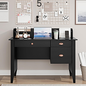 TTVIEW Computer Desk with Storage Drawers & USB Charging Port, Home Office Executive Desk with Hutch Shelf and File Drawer, Writing Study Table with 47" Wide Tabletop for Small Spaces, Black