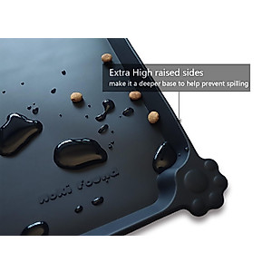 Hoki Found Silicone Pet Food Mats Tray - Non Slip Pet Dog Cat Bowl Mats Placemat - Dog Pet Cat Feeding Mat - Waterproof Dog Cat Food Mats -Pet Water Mats for Floors -Black
