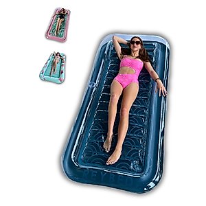 Inflatable Adult Tanning Pool I Suntan Tub – Outdoor Lounge Kiddie Blow Up Blowup One Person Personal and Float for Relaxation Sunbathing l Reybed (Blue)
