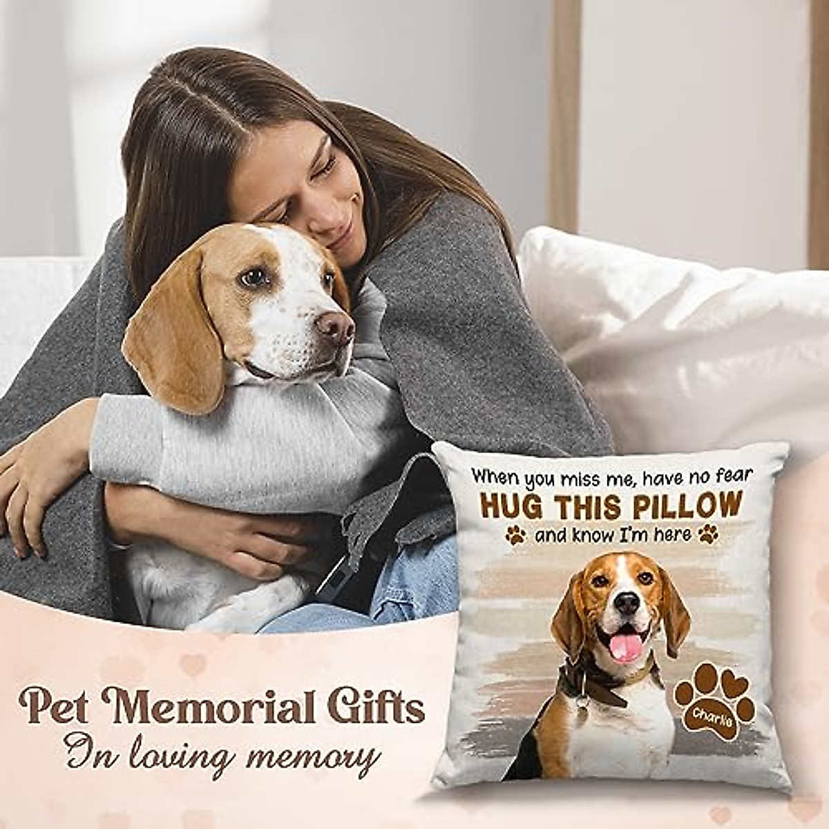Pawfect House Personalized Pillows (Insert Included), Hug the Pillow and Know I'm Here, Pet Memorial Gifts Personalized Dog Pillow Dog Remembrance Gift Dog Memorial Gifts for Loss of Dog Sympathy Gift