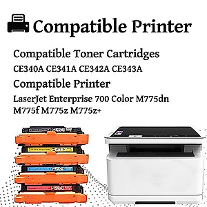 CE340A CE341A CE342A CE343A Toner Cartridge Replacement High Yield Compatible for HP Color Laserjet Enterprise 700 Color M775dn M775f M775z M775z+ Printers Cyan