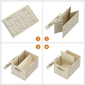 Wisdom Star 4 Pack Large Storage Bins with Double Lids & Handles, Collapsible Fabric Storage Cube Bin Basket with Removable Divider, Foldable Closet Organizer Clothing Shelf Basket, Beige