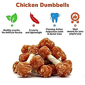 MON2SUN Dog Treats, 16oz Mini Rawhide Dog Chews, Chicken Dumbbells with Rice for Small Dogs & Toy Breed, Promotes Dental Health (2.5 Inch 30 Count)