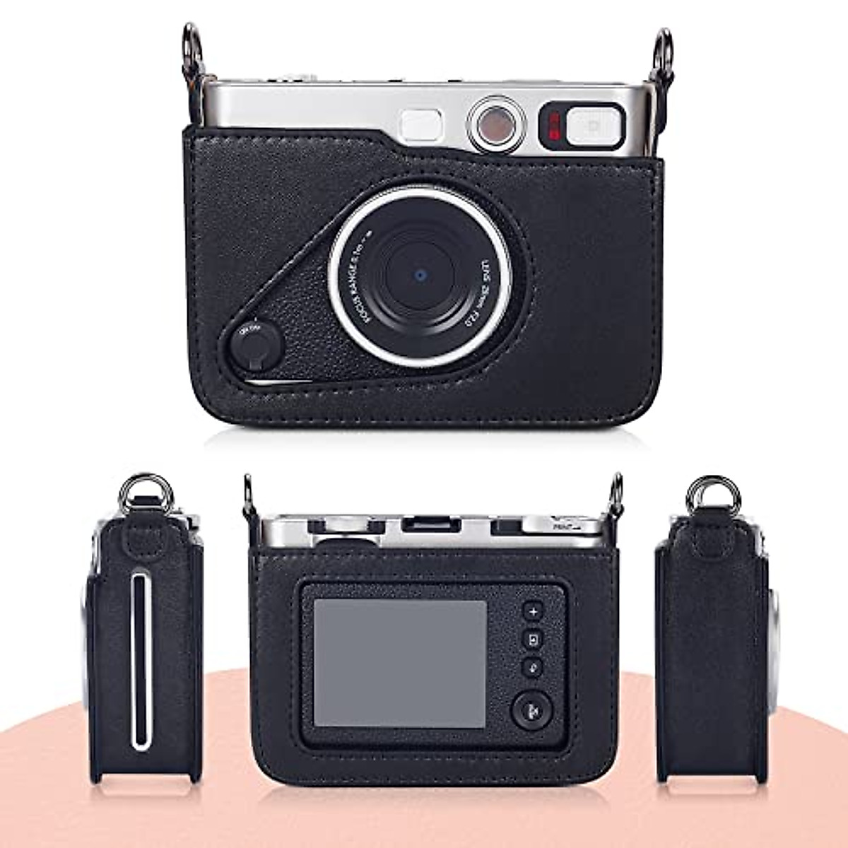 Phetium Protective Case Compatible with Fujifilm Instax Mini EVO Hybrid Instant Camera-PU Leather Bag with Adjustable Shoulder Strap (Black)