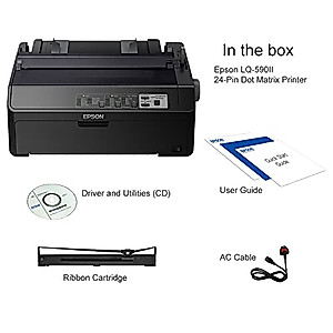 Epson LQ-590II Impact 24-Pin 80-Column Dot Matrix Printer with Serial Connectivity, Black - Single-Function Monochrome Invoice Printer, Print Speed up to 584 CPS
