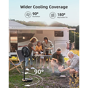 Koonie Portable Fan, 10 Inch Foldable Stand/Desk Fan up to 50 Hours 4 Speed Remote Control Battery or USB Powered Cordless Height Adjustable Super Quiet Fan for Home, Camping, Fishing, Travel, Black