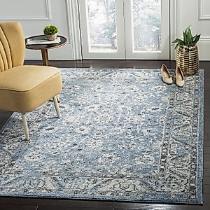 SAFAVIEH Charleston Collection Area Rug - 6'7" Square, Navy & Light Grey, Oriental Distressed Design, Non-Shedding & Easy Care, Ideal for High Traffic Areas in Living Room, Bedroom (CHL413N)
