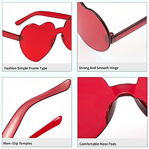 ZHANGBY 15 Pairs Heart Sunglasses Heart Glasses for Women Frameless Sunglasses Trendy Transparent Candy Color Party Sunglasses (Pink, Rose red, Red)