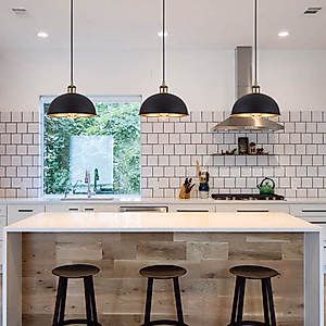 ElesiLuce Industrial Black Gold Pendant Lights 3-Pack Vintage Mini Dome Pendant Light Fixtures with Golden Finish 10“ Rustic Farmhouse Black Pendant Lights for Kitchen Island, Dining Room, Bedroom