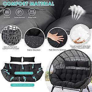 RADIATA Double Egg Chair with Ottomans Outdoor Wicker Patio Egg Chairs with Footrests for Indoor Bedroom Outside Porch Deck Backyard Garden