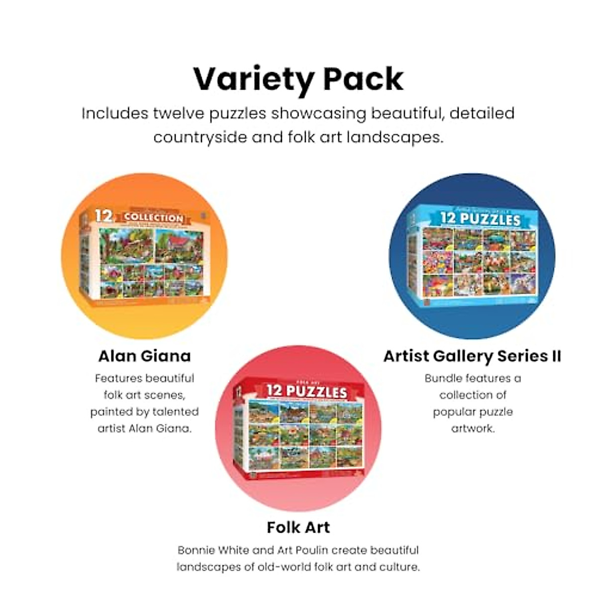 MasterPieces 12 Pack Jigsaw Puzzles for Adults, Family, Or Kids - Artist Gallery Bundle with 100, 200, and 300 Piece Puzzles