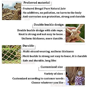 RZM Rope Net for Treehouse, Plants Fence Hemp Rope Netting Children Swing Climbing Safety Net Balcony Railing Protective Net Playground Hammock Cargo Net Child Safety Netting for Balcony