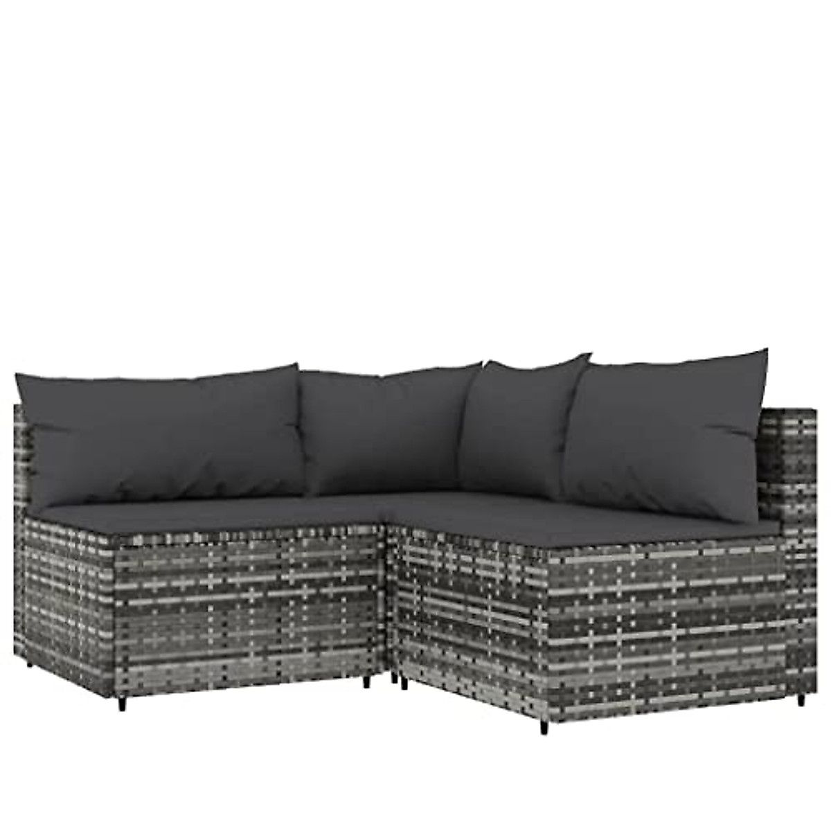 vidaXL Patio Lounge Set, 3 Piece with Thickly Padded Cushions, Gray PE Rattan, Powder-Coated Steel Frames, Modular Design, Perfect for Garden Relaxation and Dining