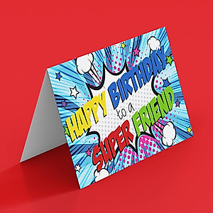 Super Friend Super Hero Themed Birthday Pun Themed Single (1) All Occasion Blank Birthday Card To Send To Friends & Family, 4"x 6" (when folded) Fill In Greeting Note Card by AmandaCreation