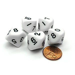 Koplow Games Set of 5 D10 10-Sided 20mm Opaque RPG Dice - White with Black Numbers