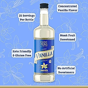 ChocZero Sugar Free Vanilla Syrup for Coffee - Keto Flavoring Syrups - Low Calorie Simple Syrup for Flavored Drinks (26.5 ounce bottle/750ml)