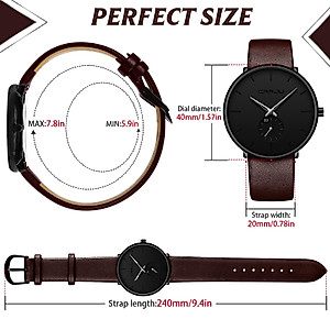 Mens Watches Ultra-Thin Minimalist Waterproof-Fashion Wrist Watch for Men Unisex Dress with Leather Band-Black Hands （Brown Leather）