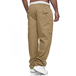 WZIKAI Mens Cargo Pants Relaxed Fit Drawstring Joggers Sweatpants for Men Workout Casual Long Trousers Khaki XXXL