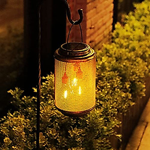 Hanging Solar Lantern Outdoor,Solar Vintage Lanterns Light with 3 Edison Bulb,Metal Waterproof Lamps for Patio Garden Porch Pathway Backyard Yard Valentine's Day Gift Retro Decor(Warm White)