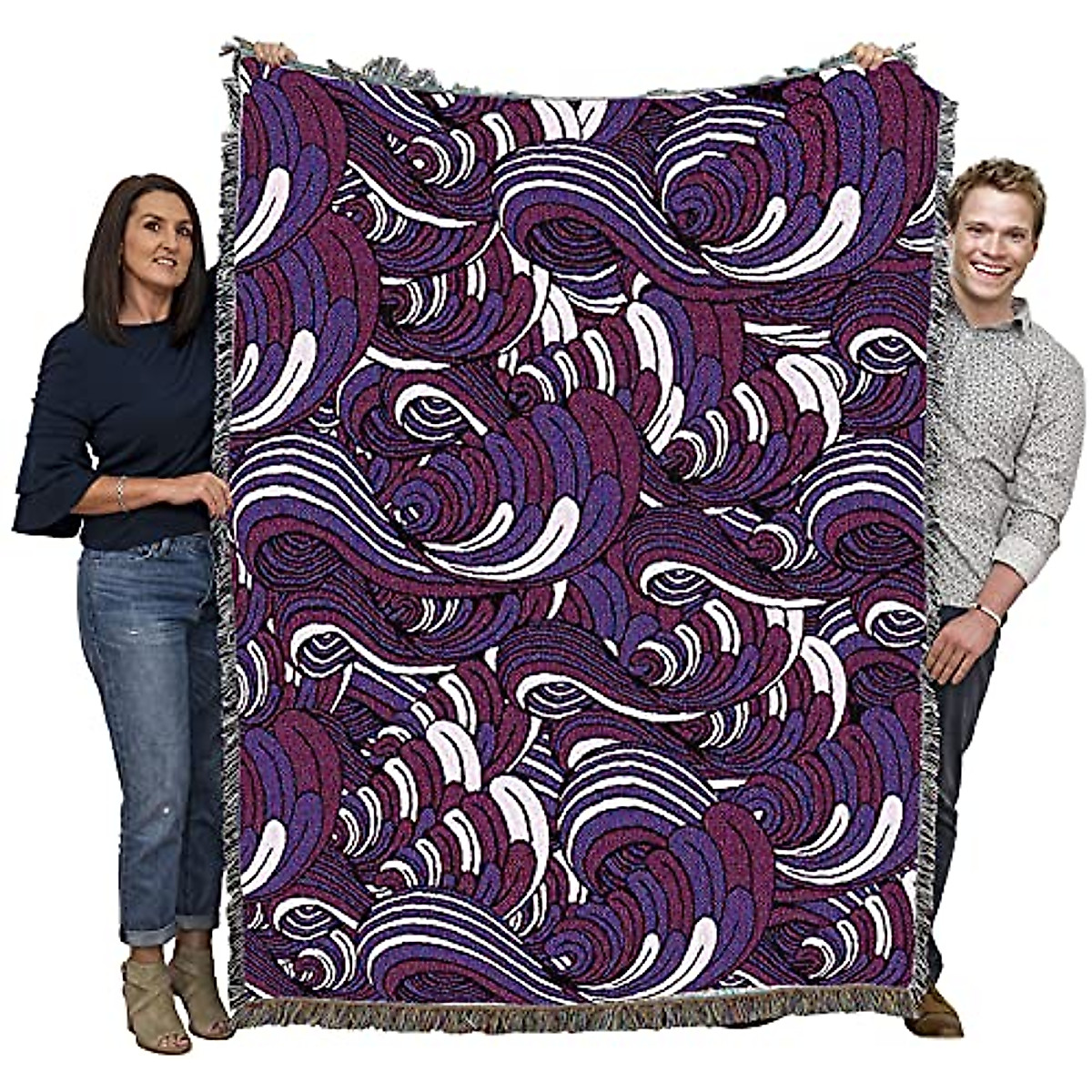 Pure Country Weavers Serene Waves Blanket Wine - Patterns Gift Tapestry Throw Woven from Cotton - Made in The USA (72x54)
