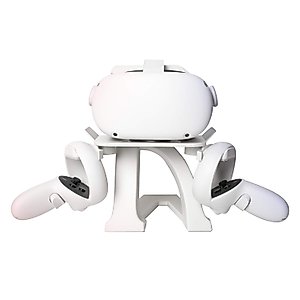 VR Headset Stand and Controller Holder for Oculus Quest 2/Rift S/HTC Vive/Vive Pro/Elite/Valve Index/HP Reverb G2, Controller Holder for Oculus Touch/Valve Knuckles/Vive (White)